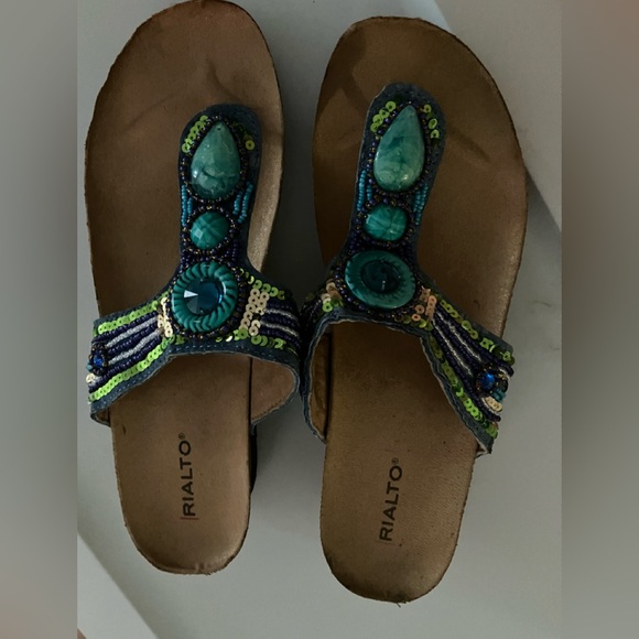 Rialto | Shoes | New Rialto Sandals With Blue And Green Beading Size 1 ...